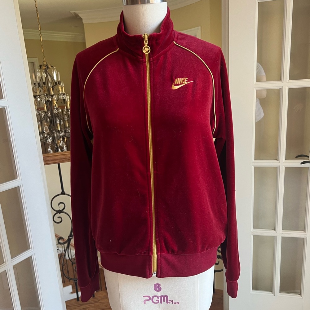 Nike Burgundy And Gold Velour Track Jacket Size L - Gem